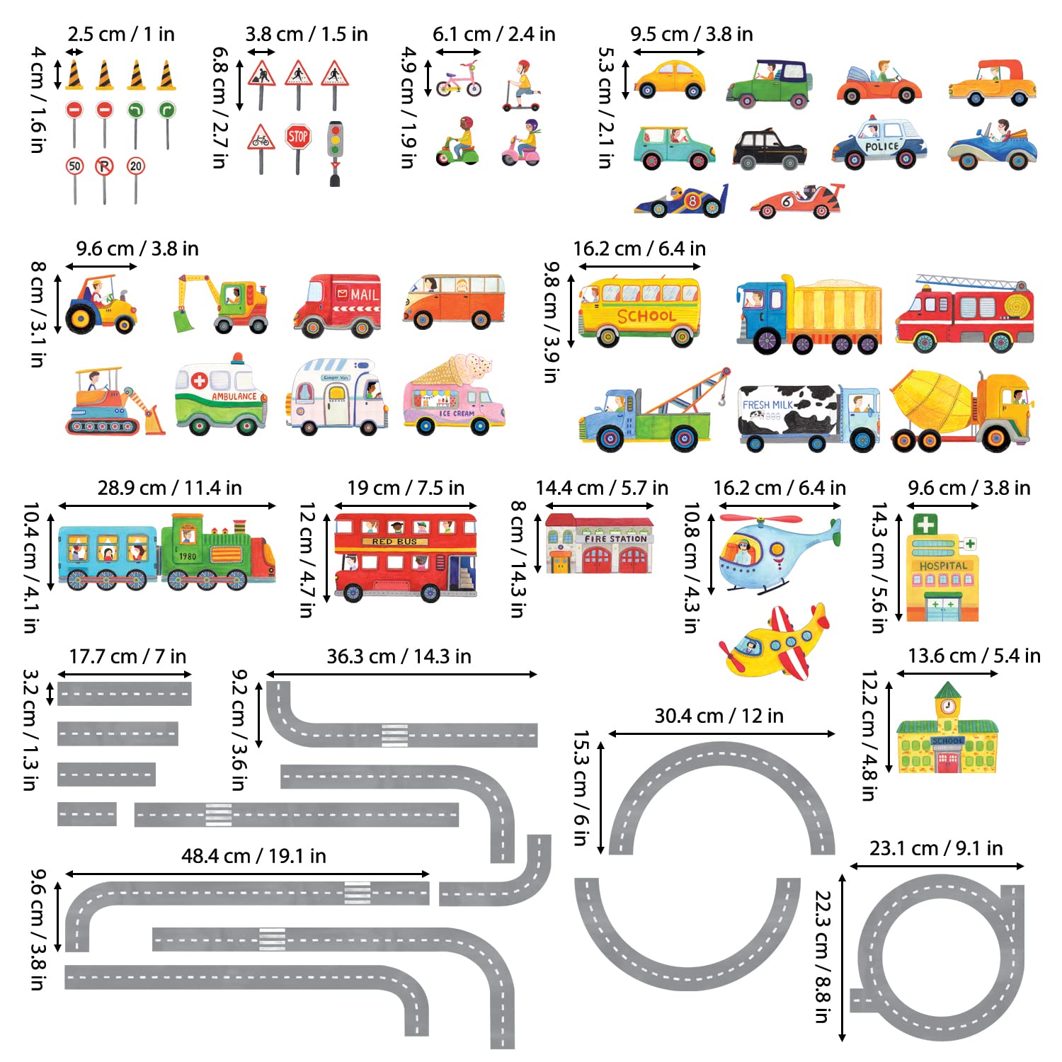 DECOWALL SG3-1404P1405 The Road and Cars Kids Wall Stickers Wall Decals Peel and Stick Removable Wall Stickers for Kids Nursery Bedroom Living Room (Medium) décor