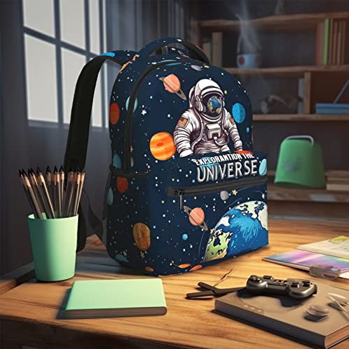 Galaxy Space Astronaut Backpack for Men Blue Planet Print Bookbags for Men Lightweight Waterproof Adjustable Strap Bags Travel Daypack Laptop Backpack
