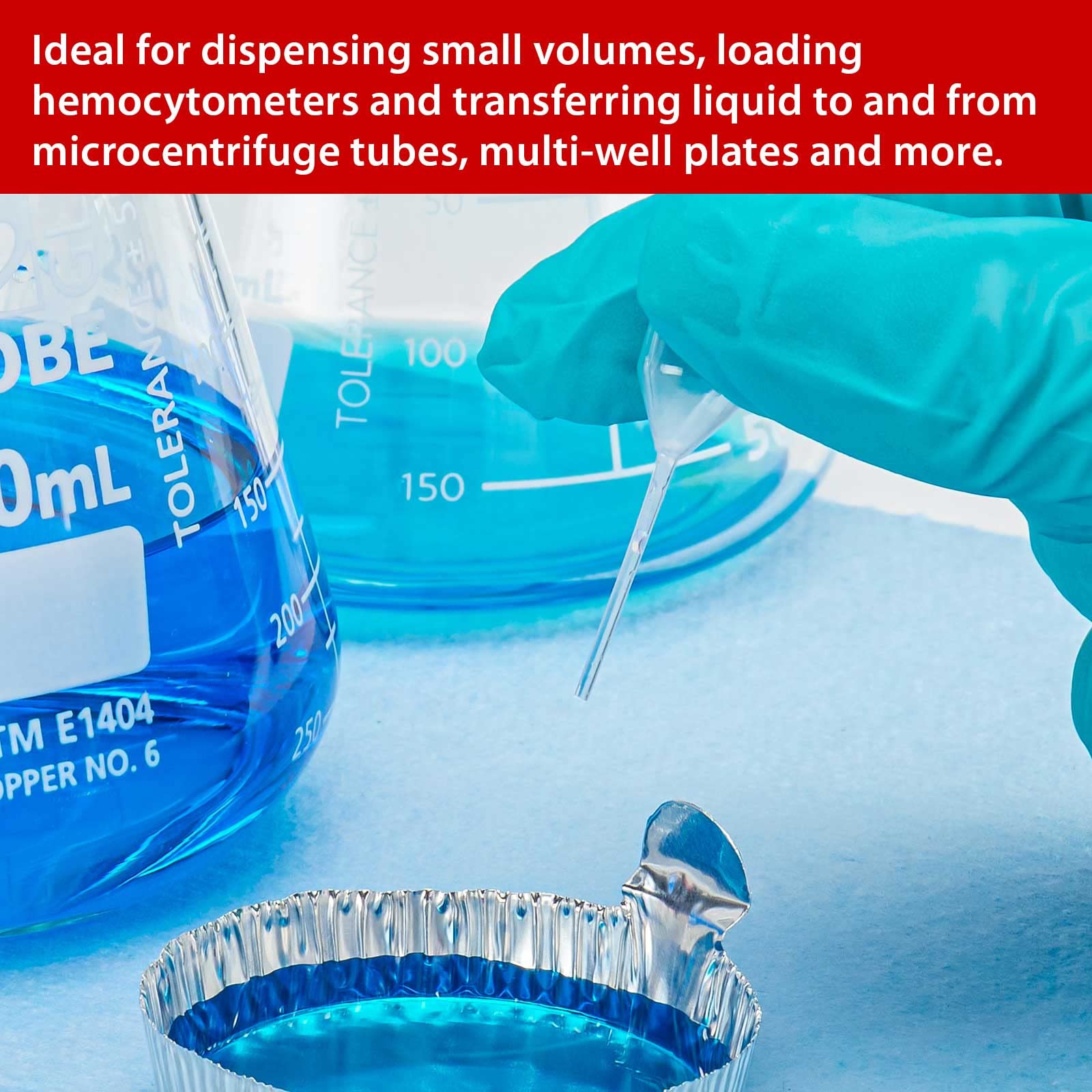 Globe Scientific 134010-500 LDPE Fine Tip Transfer Pipet, Non-Sterile, 51mm Length, 1.3mL Capacity (Box of 500)