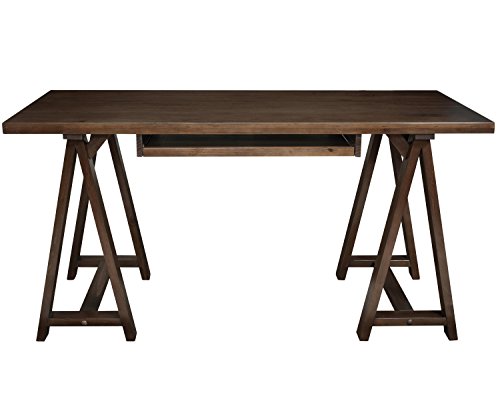SIMPLIHOME Sawhorse SOLID WOOD Modern Industrial 60 inch Wide Home Office Desk, Writing Table, Workstation, Study Table Furniture in Medium Saddle Brown