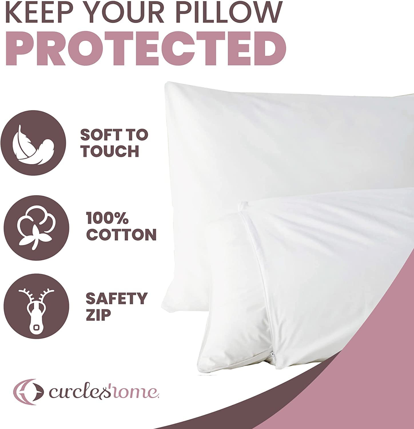 CirclesHome Body Pillow Protectors (20 X 55) - 100% Zippered Cotton Body Pillow Covers - Extra Long Zippered Pillowcase - Protects Pillows from Dirt, Dust and Debris (Body- Set of 2 - 20x55)