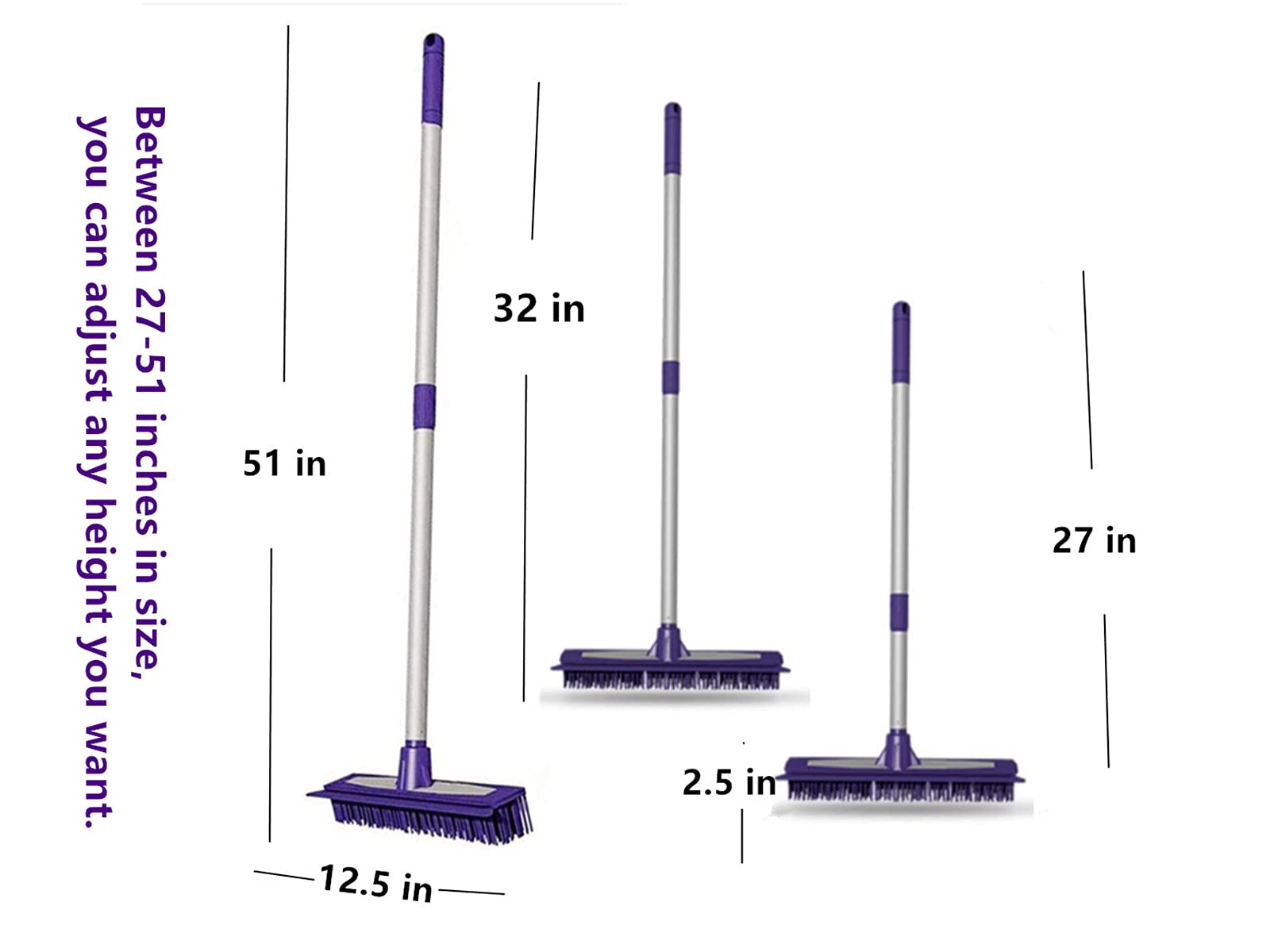 CLEBROOM Soft Rubber Push Broom-Extendable Telescopic Long Handle Bristles Squeegee Broom Bristle Sweeper Removal Pet Dog Hair for Cleaning Hardwood Carpet Tile Windows Clean Water Resistant (Blue)