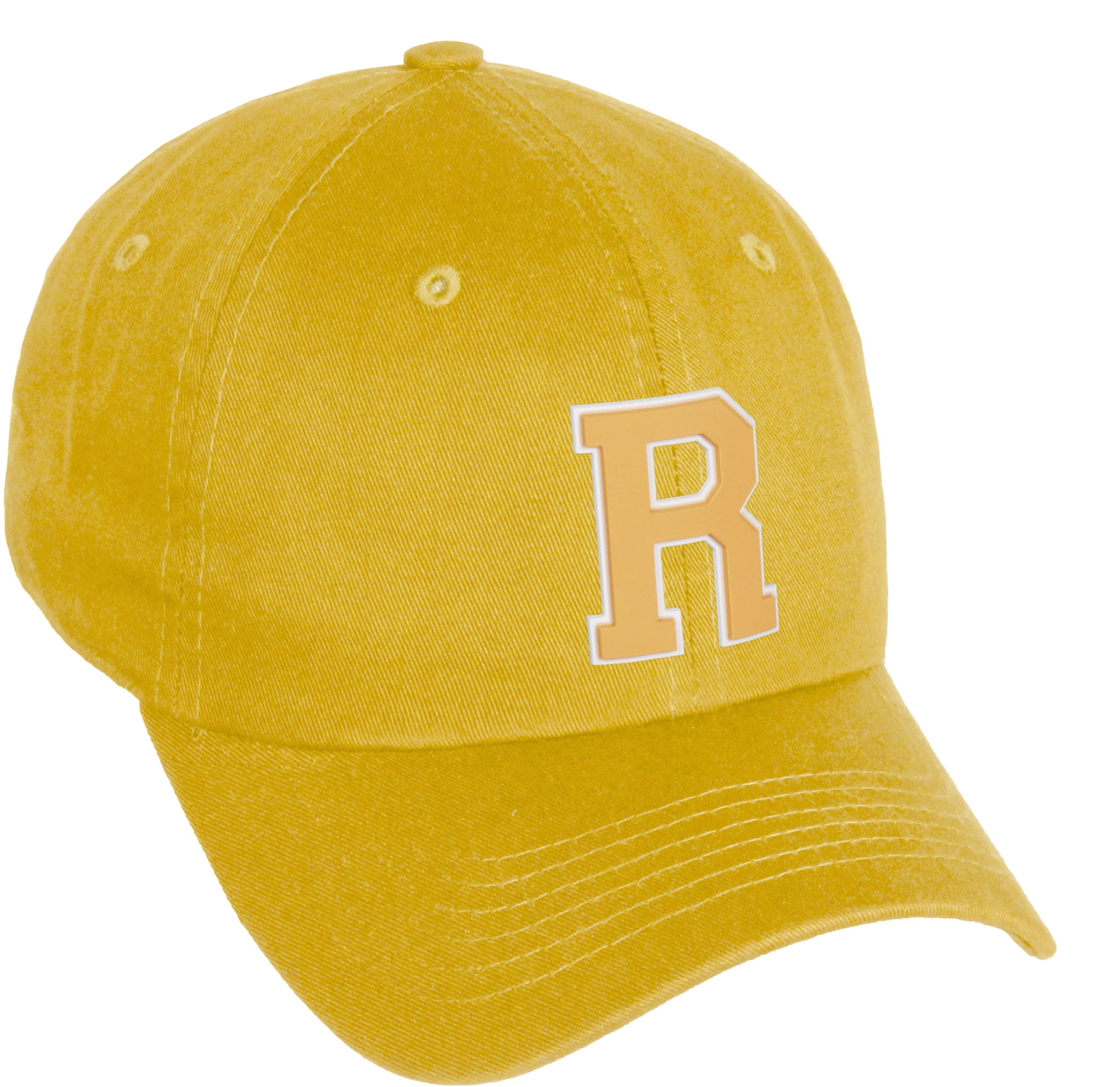 Daxton Classic 3D Varsity White Neon Orange Initial Letters Baseball Dad Hat, Gold, Letter R