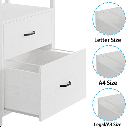 IRONCK Industrial Bookcase with File Cabinet Drawers, 71.6 in Tall Bookshelf 5 Tier, Freestanding Storage Home Office Cabinet Organizer, Rustic Home Decor, White