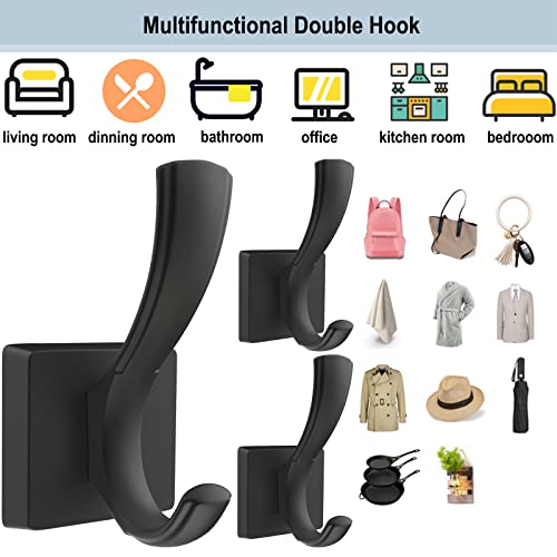 TOFIIGREM Black Wall Hooks Towel Hook, Bath Robe Hooks Heavy Duty Thick Coat Hooks, Wall Mount Hooks Bathroom Kitchen Garage Hooks for Hanging Key Robe Hat Backpack(6 Pack, Black)