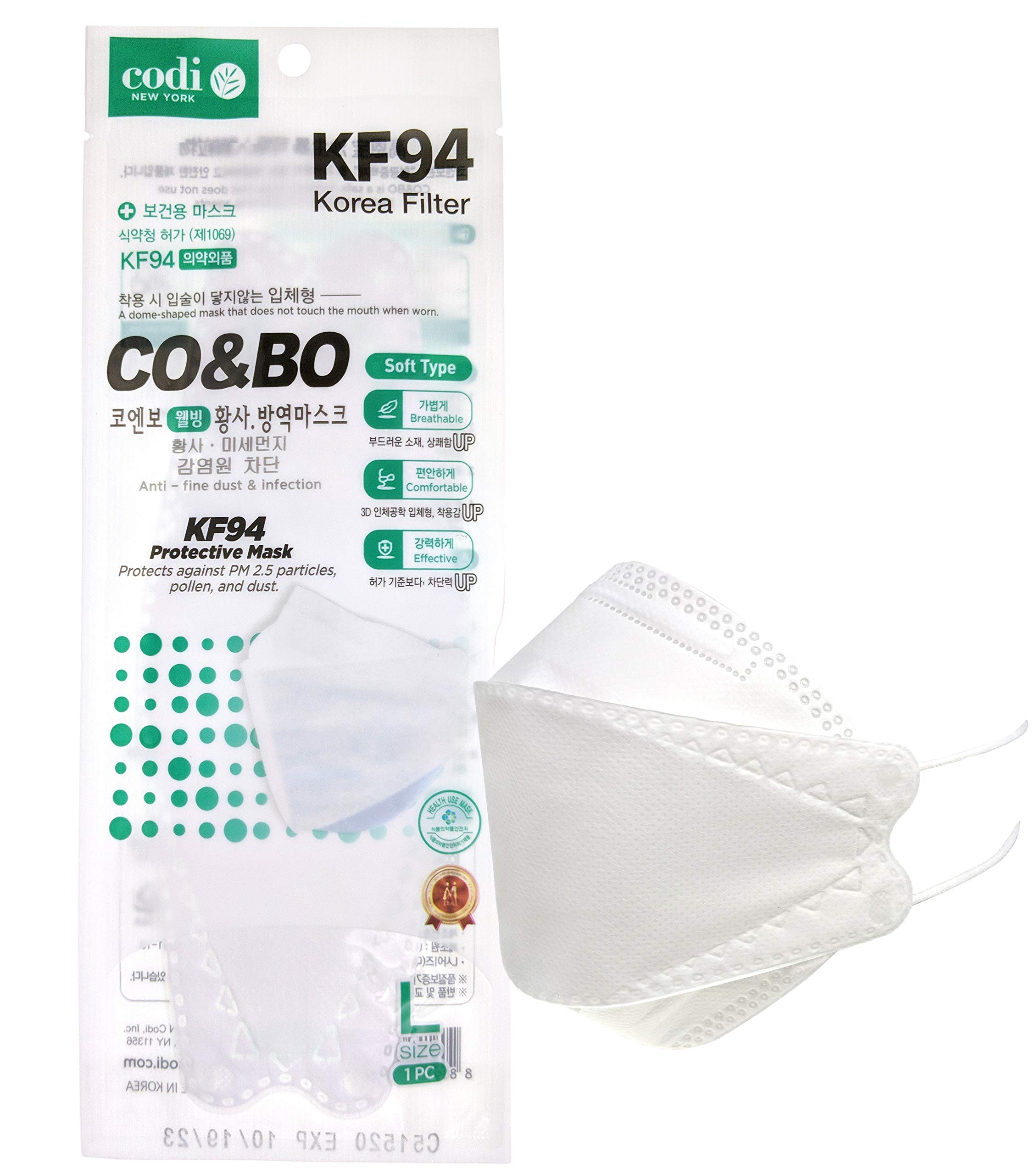 CO&BO [Pack of 10] Well-Being Hygiene KF94 Face Masks WK-950 White [Individually Packaged] - Made In Korea