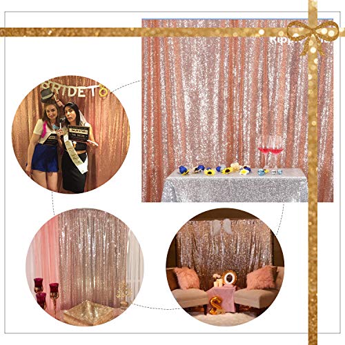 Juya Delight 2 Panels Sequin Photography Backdrop Curtain for Wedding Party Decoration Festival Ceremony,2ft x 8ft x 2Pcs,Rose Gold