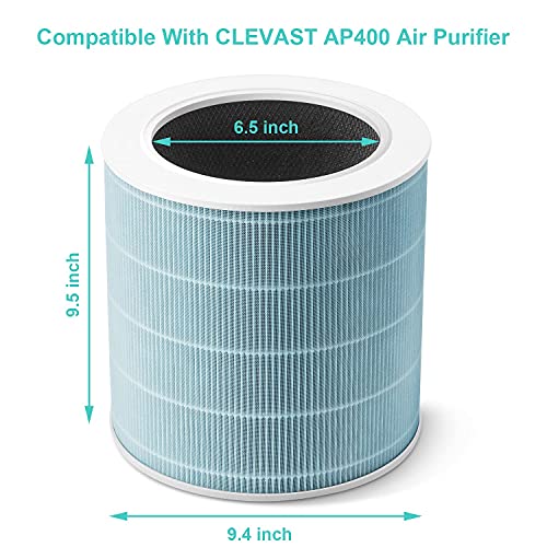 CLEVAST CL-AP400 Air Purifier Replacement Filter, 3-in-1 Pre-Filter, H13 True HEPA Filter, High-Efficiency Activated Carbon Filter, 1 Pack