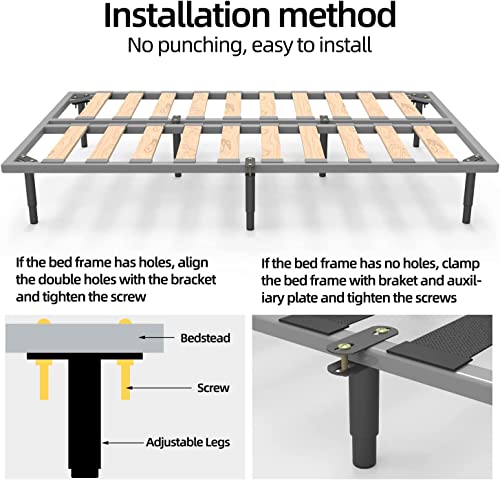 IRONDIY 6PCS Metal Adjustable Height Center Support Leg for Bed Frame,Bed Frame Support Legs for Wooden Slats and Metal Bed Frame,Platform Bed Frame Replacement Legs (7.08" to 13.3")
