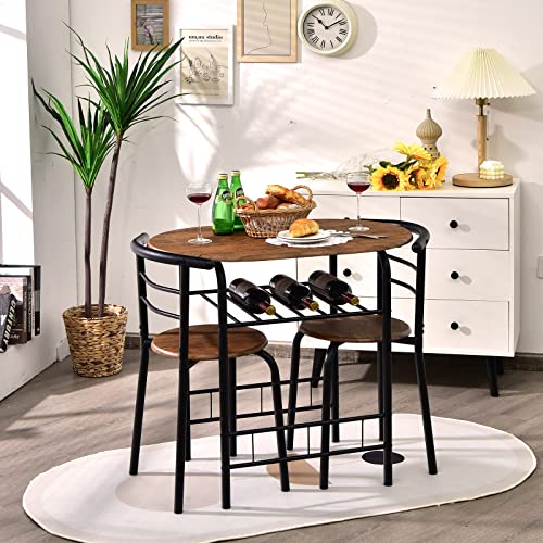 Giantex Dining Table Set for 2, Small Kitchen Table with Storage Shelf, 3 Piece Table and Chairs for Dinner and Breakfast, Space Saving Dinette Set for Home Apartment Bistro (Brown & Black)