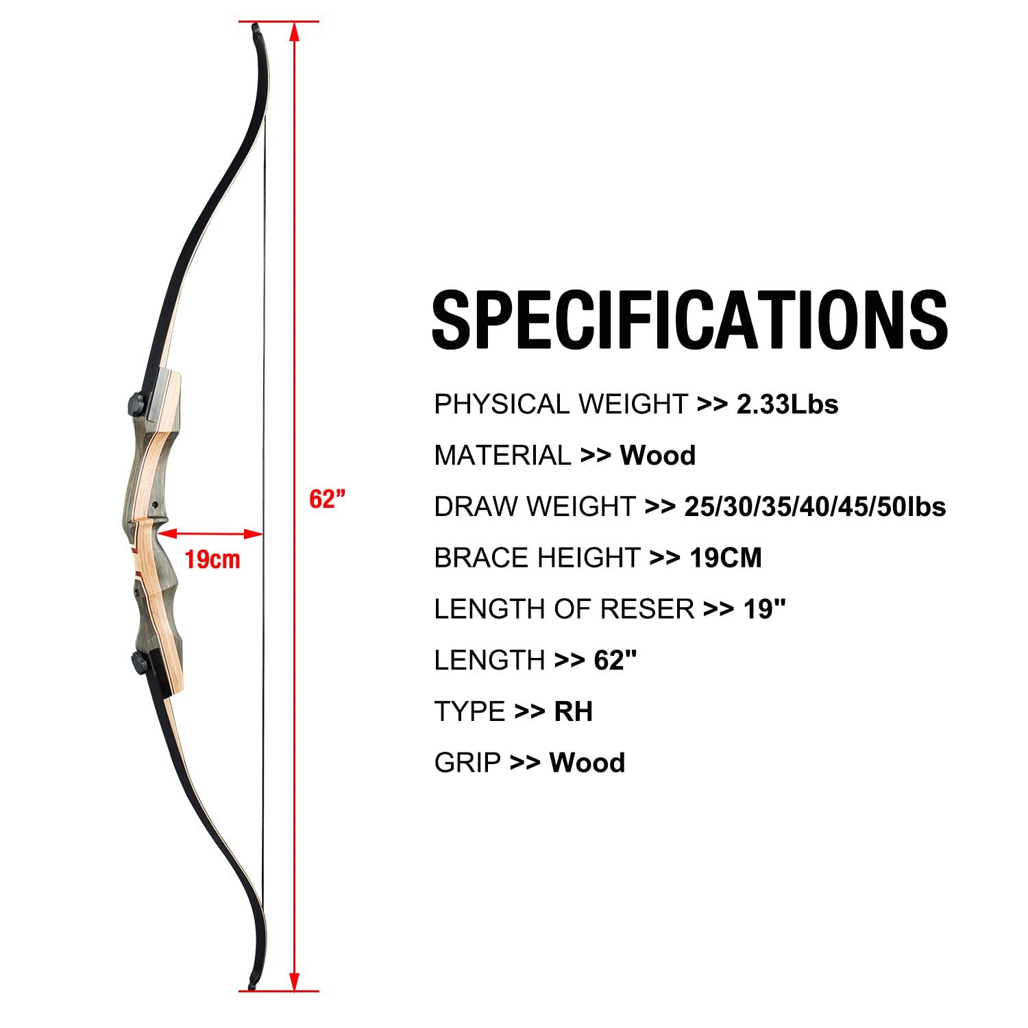 DJH ARCHERY 62" Takedown Recurve Bow Archery For Hunting Targeting Shooting Adults & Youth Beginner Right Handed Laminated Wooden Riser With Quick Locking Design Draw Weight 25-50LBS(40LB, Right Hand)