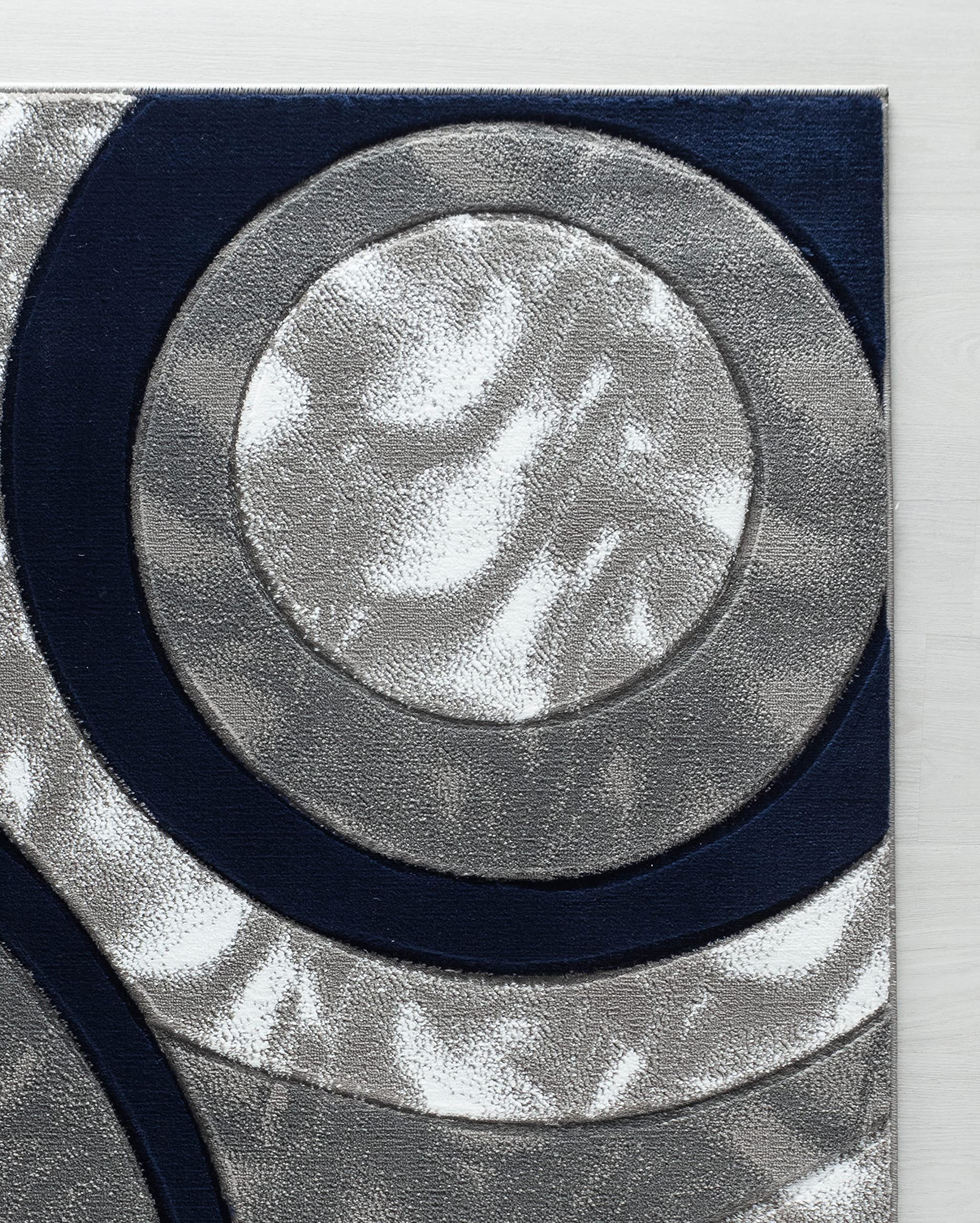 GLORY RUGS Area Rug Modern 8x10 Navy Circles Geometry Soft Hand Carved Contemporary Floor Carpet Fluffy Texture for Indoor Living Dining Room and Bedroom Area