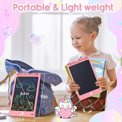 FLUESTON Drawing Tablet Board Kids Toys LCD Doodle Writing Pads for 3 4 5 6 7 7+ Year Old Girls Boys, Toddler Educational Learning Erasable Pad for Birthday 8.8 Inch Green Cute Dinosaur
