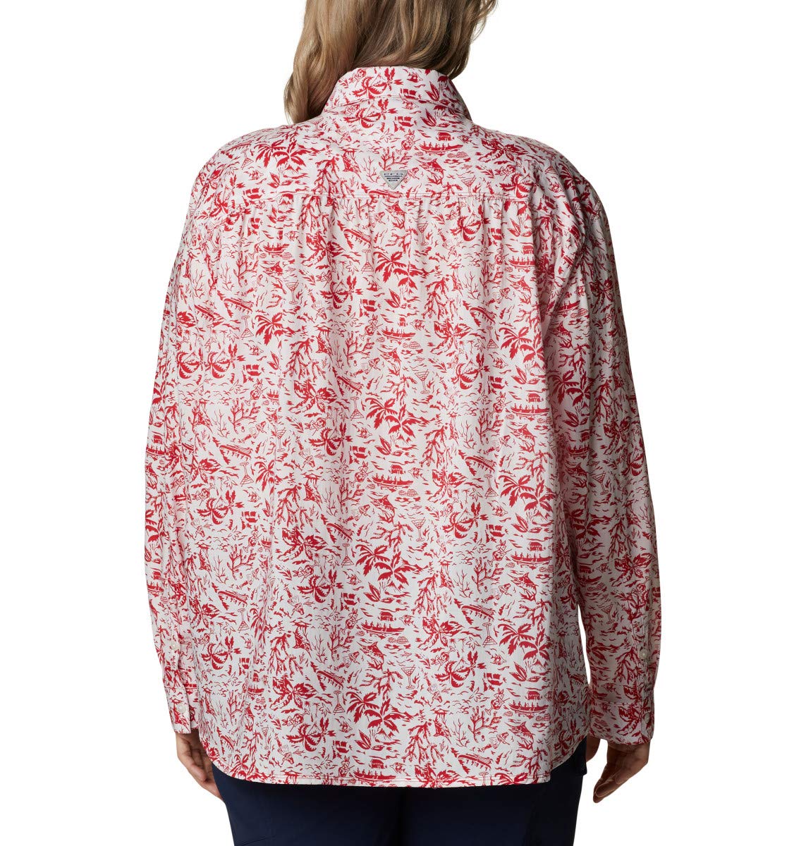 Columbia Women's Slack Water Woven Long Sleeve Shirt, Harbor Blue Kona Print, X-Large