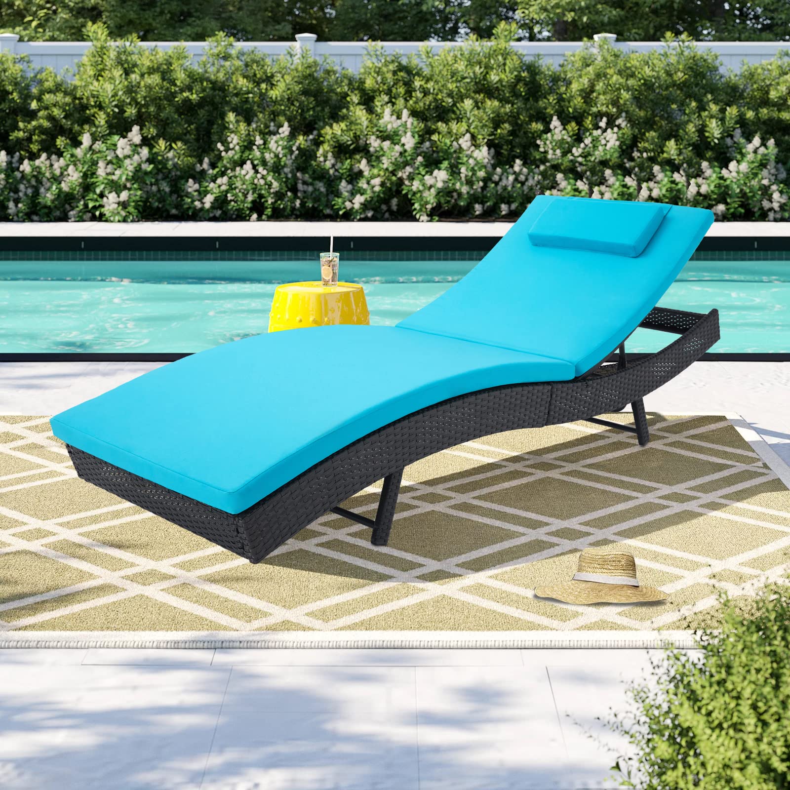 Incbruce Patio Chaise Lounge Chair, Outdoor Reclining Chaise with Adjustable Backrest, PE Rattan Steel Frame Pool Lounge Chair