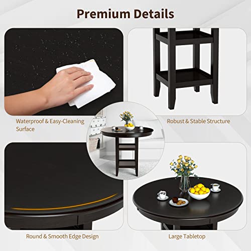 Giantex Round Counter Height Table, 42 Inch Wood Farmhouse Kitchen Table with 2-Storage Shelf, 2-Tier Modern Vintage Dining Room Table with Anti-Slip Foot Pads, Kitchen & Dining Room Furniture Table
