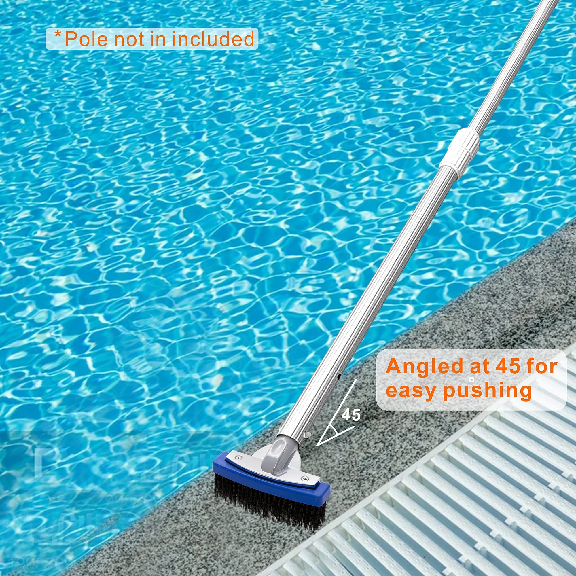 Fimimo 5.5" Stainless Steel Bristles Pool Brush, Swimming Pool Brushes with Handles for Cleaning Pool Walls, Tile, Floors to Fit Most Poles