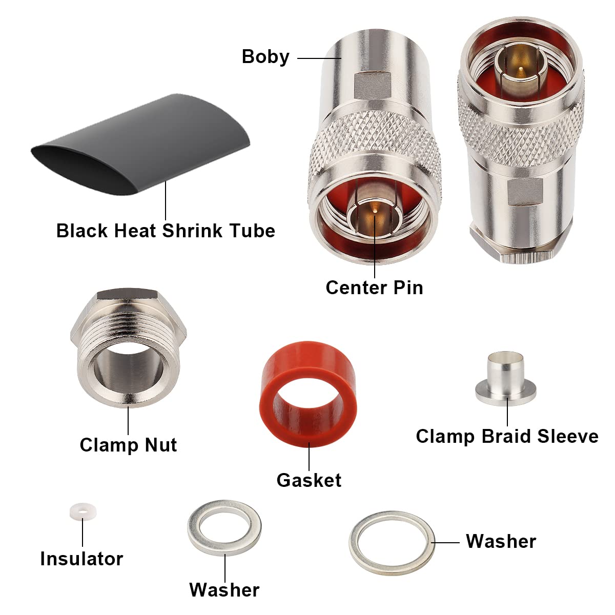 XRDS -RF N Male Connectors Clamp Plug Attach Adapter 50 ohm Rf Coaxial Connector for LMR400 /KMR400 Cable Belden 9913 RG8 Cable Pack of 2 Pieces