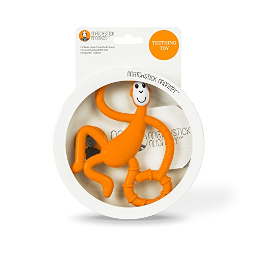 Matchstick Monkey Dancing Monkey Teething Toy for Babies & Toddlers, BPA-Free Food Grade Silicone, Easy to Hold, Stimulates and Massages Sore Gums, Orange