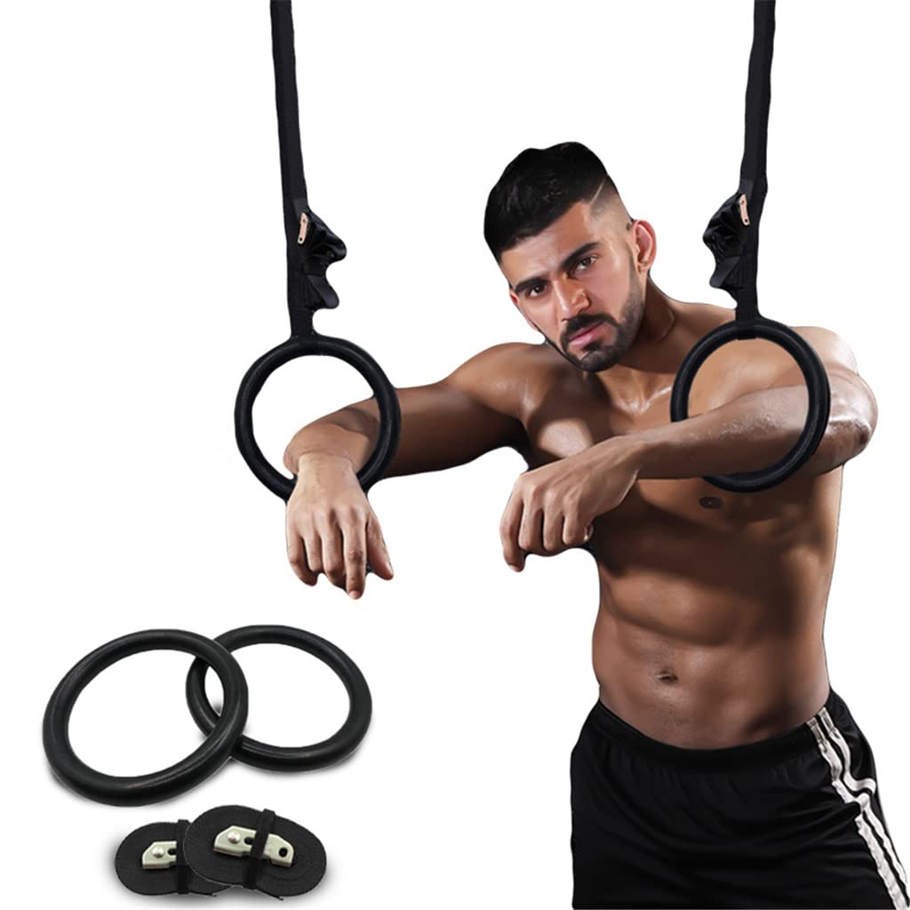 DHTDVD Gymnastics Rings Adjustable Buckle Workout Fitness Bodybuilding Pull-Ups Non-Slip Exercise Rings Gym Strength Training