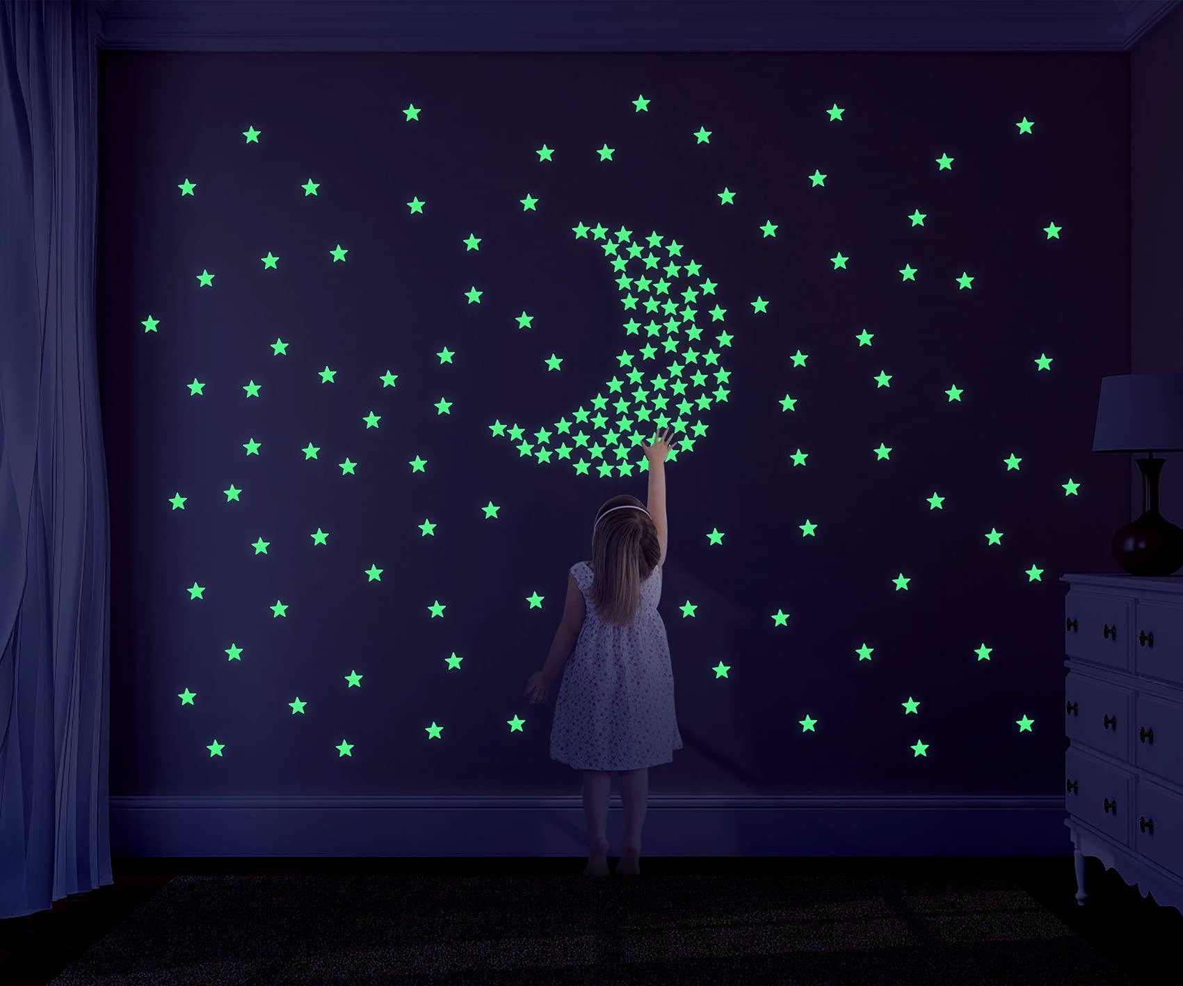 Glow in The Dark Stars Blue 200 Pcs Luminous Stickers Ceiling Stars Fluorescent Wall Stickers Decor 3D Murals Decals for Home Wall Decorate Adhesive Dots Starry Sky Kids Boys Baby Bedroom Decorations