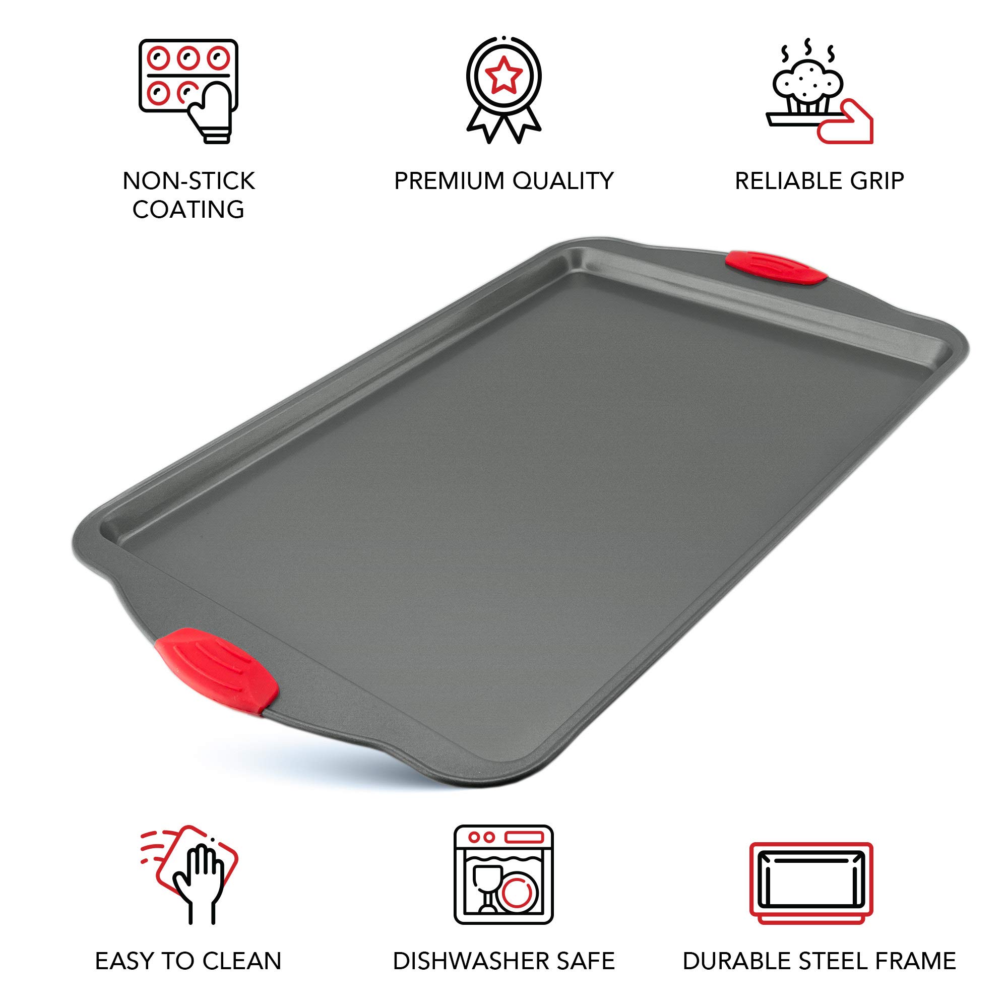 Boxiki Kitchen Non-Stick Baking & Cookie Sheet Pan Non-Toxic 11x14 Inch Rimmed Carbon Steel Baking Sheet. Dent, Warp and Rust Resistant. Heavy Gauge Steel Oven Baking Sheet. 1 Tray.