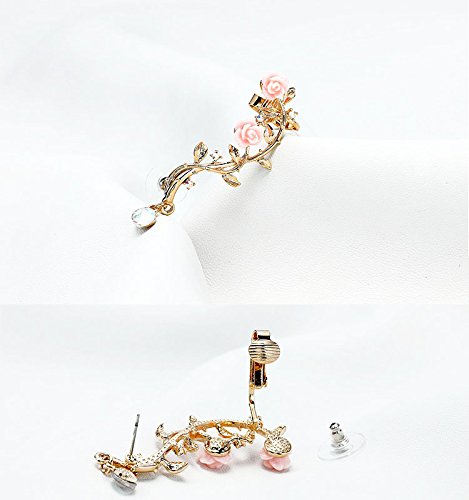 CIShop Pink Rose Zircon Ear cuff Earrings stud Punk Style Ear Wrap(Left ear)