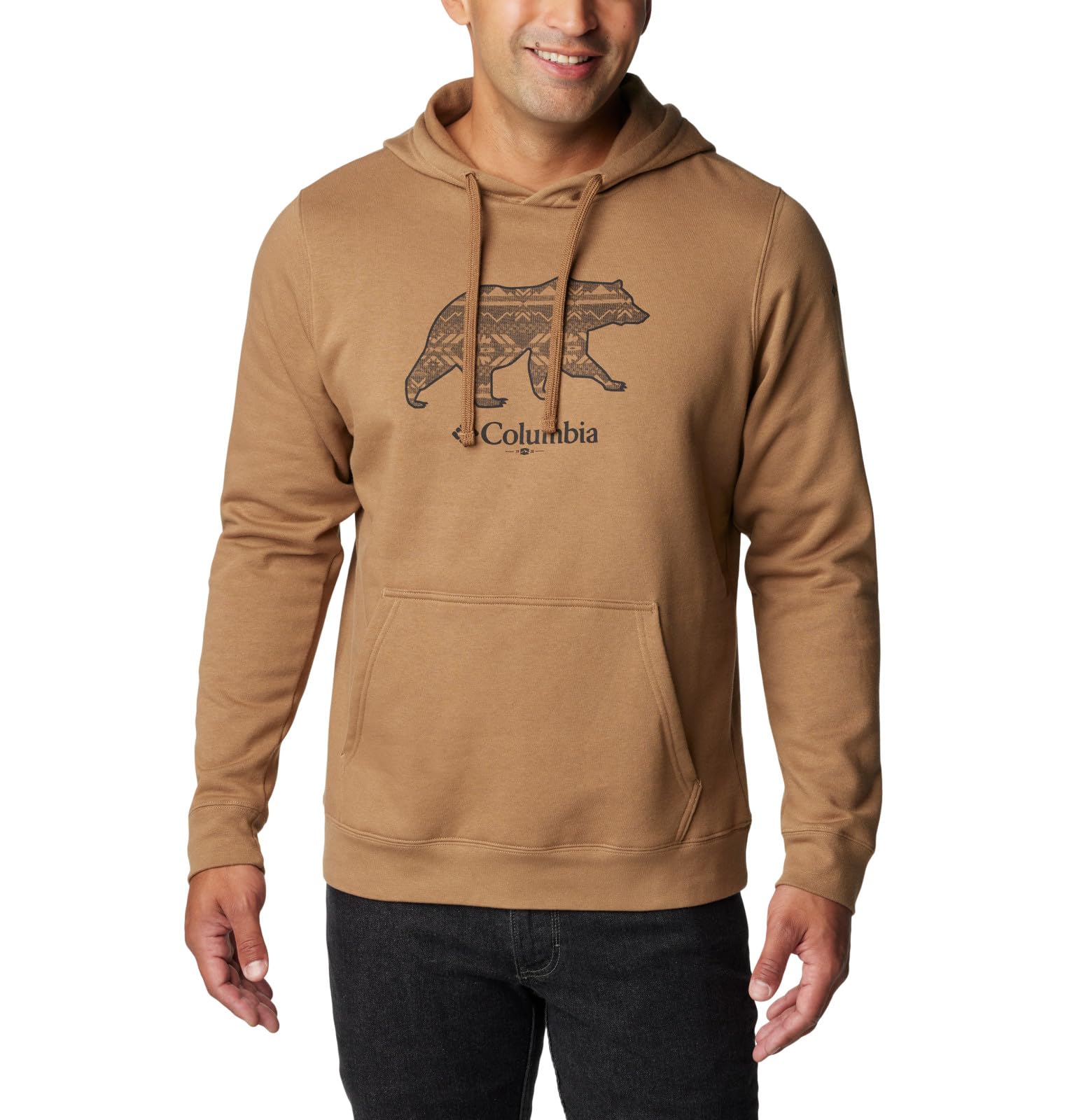Columbia Men's Trek Graphic Hoodie, Delta/Bearly Checkered Peaks Graphic, Large