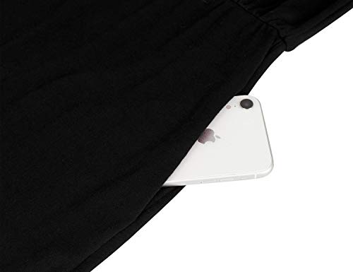 Moyabo Church Dresses for Women 3/4 Sleeve Round Neck Elastic Wasit Causal Dresses with Pockets Black Large