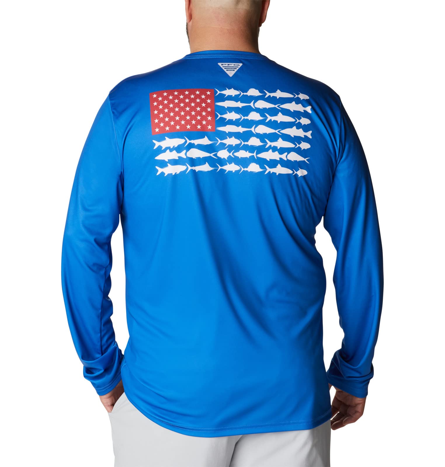 Columbia Men's Tall Size Terminal Tackle PFG Fish Flag LS, Vivid Blue/White, XLT