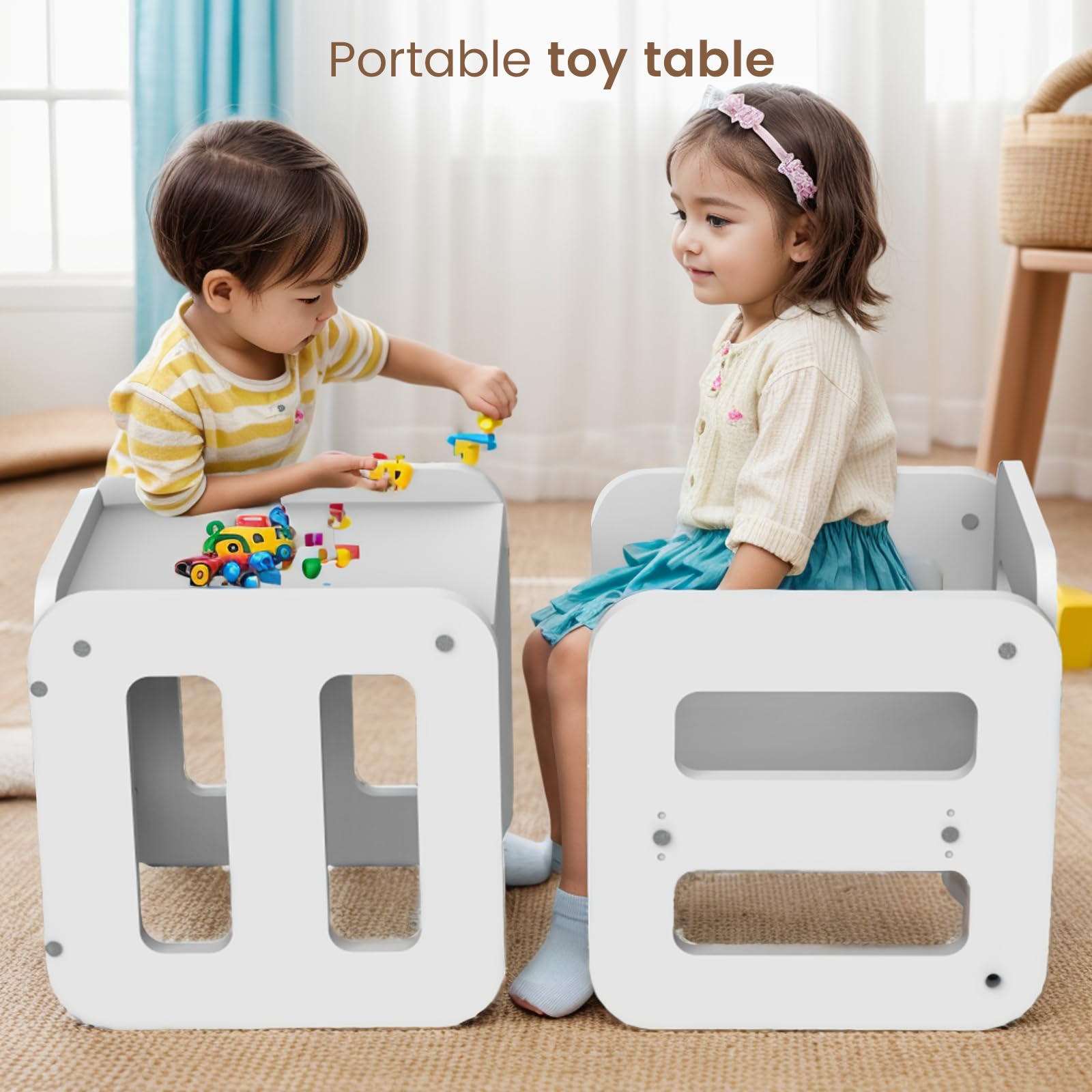 icnjdMopclean Montessori Weaning Table and Chair Set-Toddler Table and Chair Set, Solid Wooden Weaning Toddler Dinner Table and Chair Set for Eating, Step Stool, Reading, Snack Time