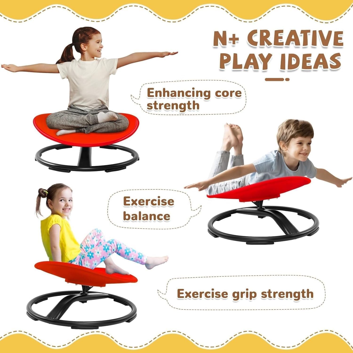 Generic Autism Kids Swivel Chair,Sensory Spinning Chair,Sit and Spin Chair Training Body Coordination,Kids Spinning Chair Metal Base Non-Slip Chair (Red)