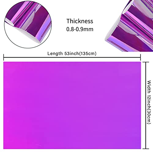 HYANG Holographic Iridescent Mirror Laser PU Faux Leather Sheets 1 Roll 12"X53"(30cmX135cm), Faux Leather Very Suitable for Crafts Making Leather Earrings, Bows, Handbag ,Sewing (Purple)