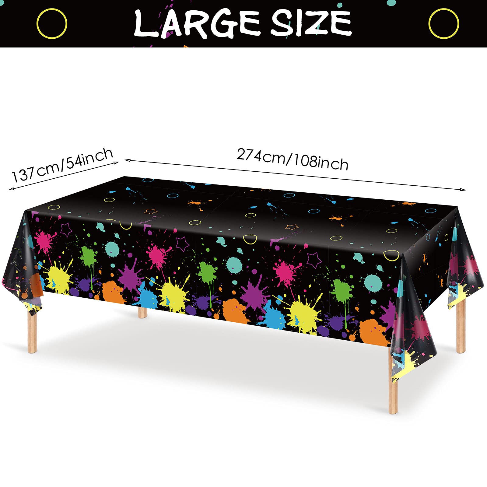 Glow Party Table Covers Neon Party Tablecloths 108 x 54 Inch Glow Party Tablecloths Disposable Plastic Neon Glow Table Cloth for Neon Birthday Party Black Light Party Supplies (3 Pieces)