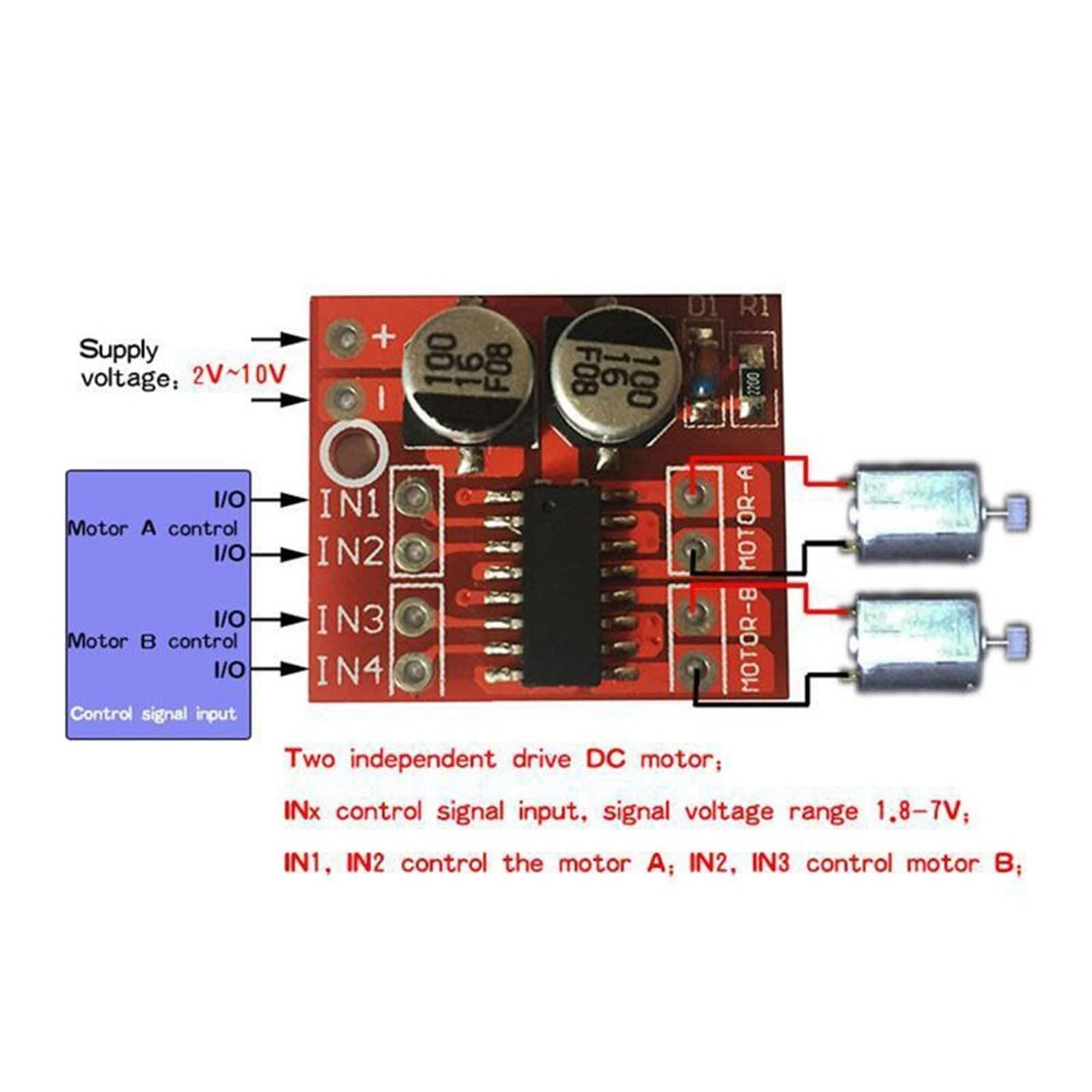 DEPILA L298N Driver Board Module L298N Stepper Motor Smart car Robot breadboard peltier High Power L298 DC Motor Driver Driver (Size : Mini-L298N)