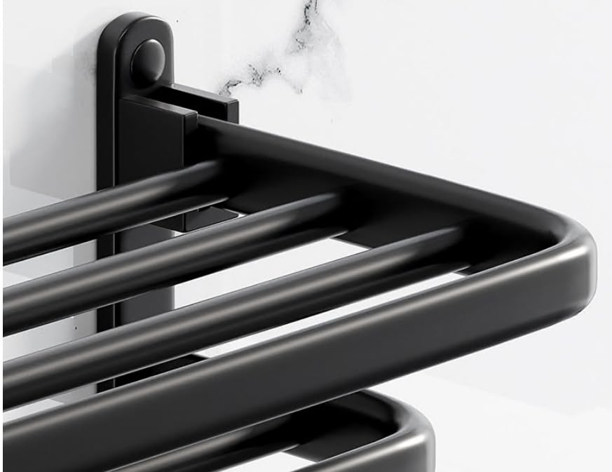 New Multi-Hook Double Folding Three-Piece Set, 60cm Bathroom Space Aluminum Double Folding Bath Towel Rack, Upgraded Hollow Double Tripod, 60cm Thick Flat Tube Double Towel Rod