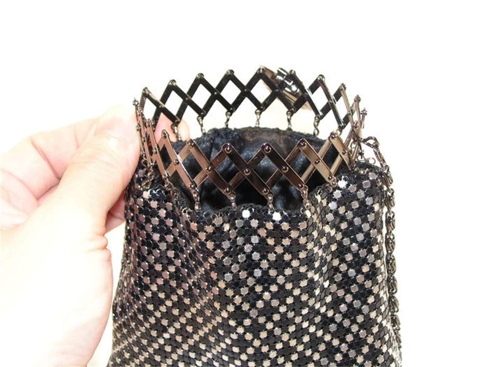XXX-Small Vintage Evening Purse Metal Mesh Gatsby Bag for Cocktail Party Prom Wedding Banquet Black With Silver