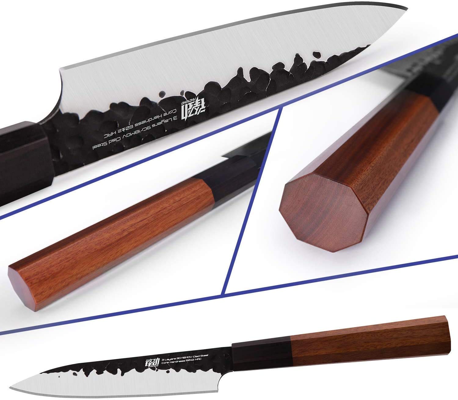 FINDKING Dynasty Series 5" Kitchen Utility Knife and 8" Chef Knife, High Carbon Clad Steel Octagonal Handle Kitchen Knives