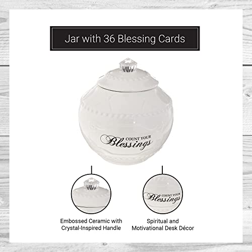 Young's Inc. Ceramic Jar with 36 Blessing Cards - 6" L x 6" W x 7" H - Spiritual Gifts for Women - Motivational Desk Decor