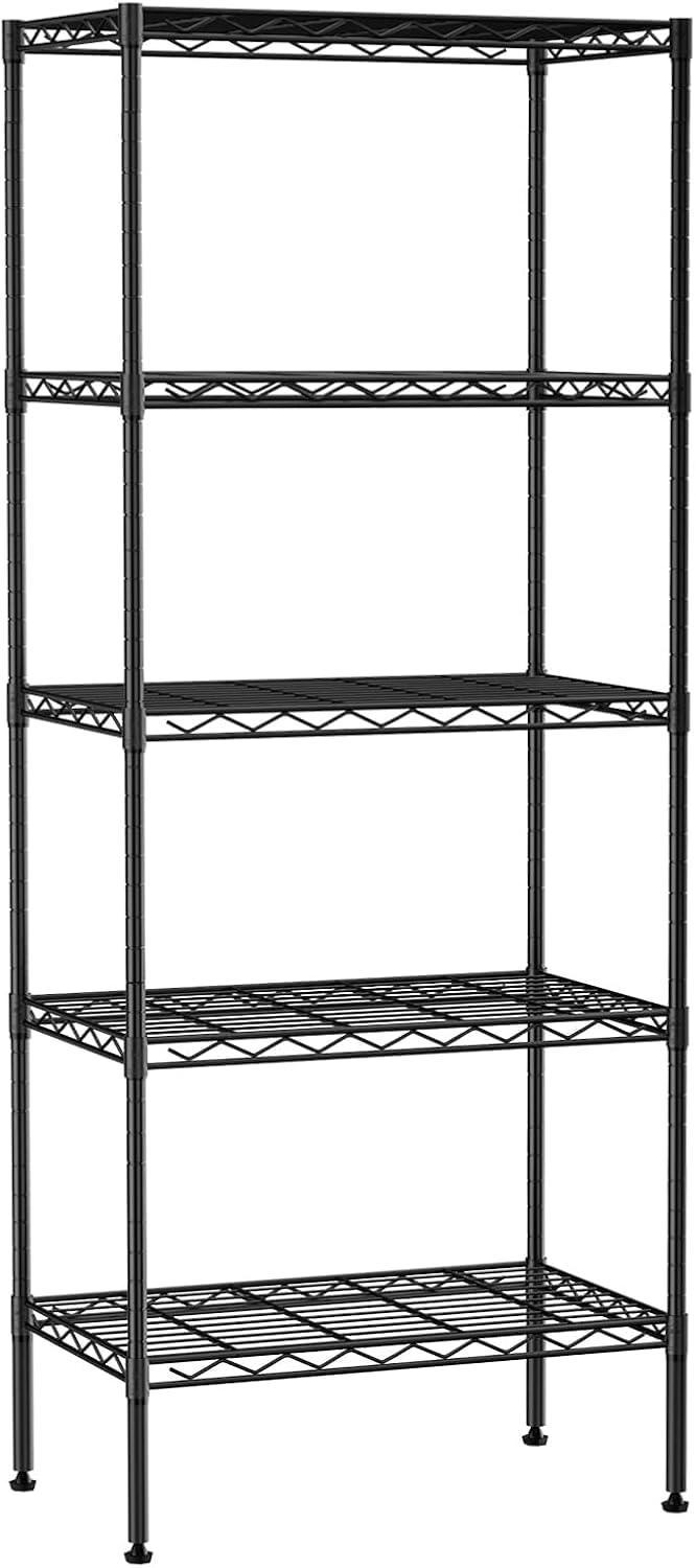 FLL Wire Shelving Unit 5-Tier NSF-Certified Heavy Duty Commercial Grade Metal Storage Shelves, 14" D x 24" L x 60" H Adjustable Wire Rack Shelving for Bathroom Kitchen Pantry Closet (Black)