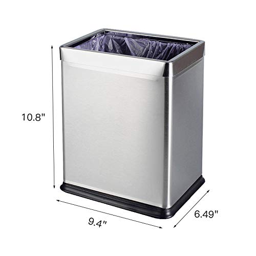 Huaqinglian 2.6gallon Small Metal Office Trash Can,Slim Garbage Can,Bathroom Wastebasket Dust Bin for Kitchen,Living Room,Bedroom…(Stainess Steel)