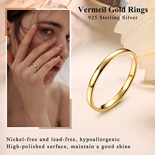 Diamday 2mm 925 Sterling Silver Gold Rings for Women Men High Polish 18k Gold Filled Stackable Band Rings Gold Wedding Band Stacking Knuckle Thumb Statement Rings Comfort Fit Size 7