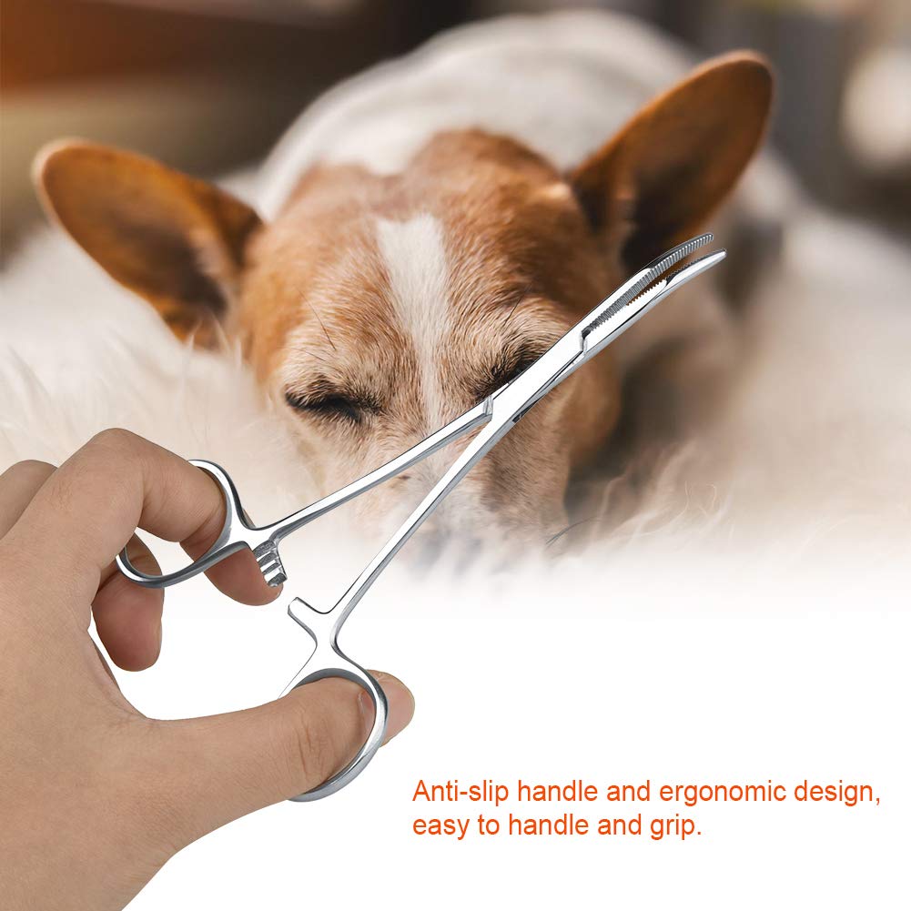 Lwuey Hemostat Forceps, Stainless Steel Pet Dog Grooming Ear Cleaning Clamp Pets Cat Ears Hairs Tweezers with Curved Tip Antislip Locking Forceps Remover Tools Supplies Trimmer Accessories(Large)