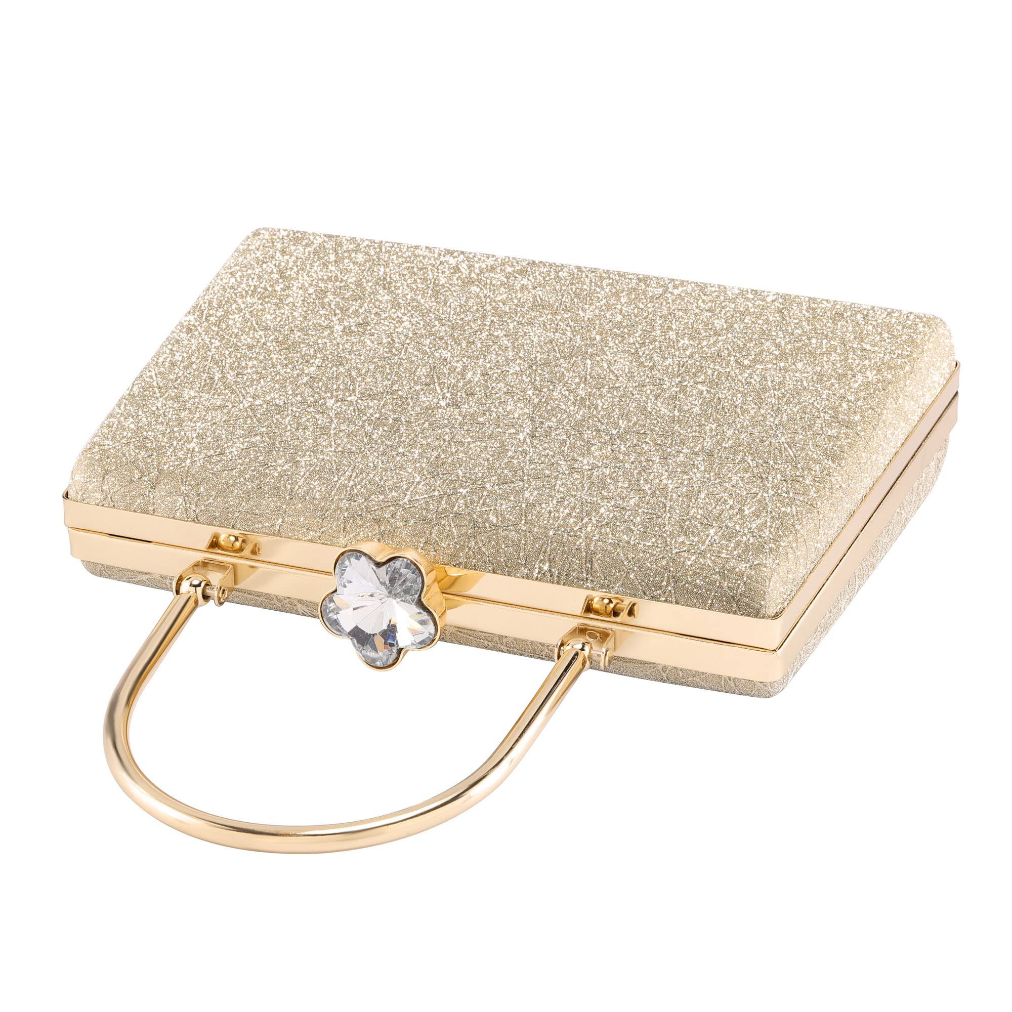CHIC DIARY Crystal Clutch Purse for Women Top Handle Rhinestones Evening Bag for Party Prom Crossbody Shoulder Handbag (Gold)