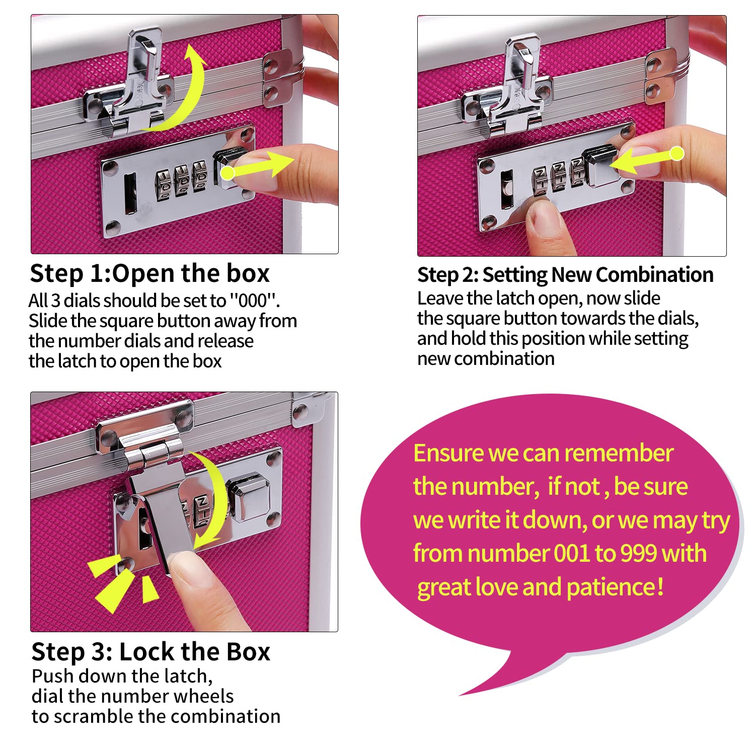 Combination Locking Medication Box with Portable Storage Case, 10.2''x 6.8''x 6.8'', Childproof Medicine Lock Organizer, Lockable Box for Documents & Valuables (Pink/Small)