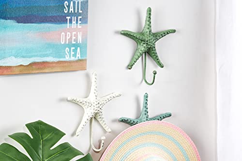 Giftcraft Set of 3 Starfish Shaped Decorative Hooks, Rack for Towels, Jackets, Hats, Metal Coat Hooks Made with Heavy Duty Cast Iron, Wall Mounted Coat Hanger, Unique Ocean Themed Home Decor