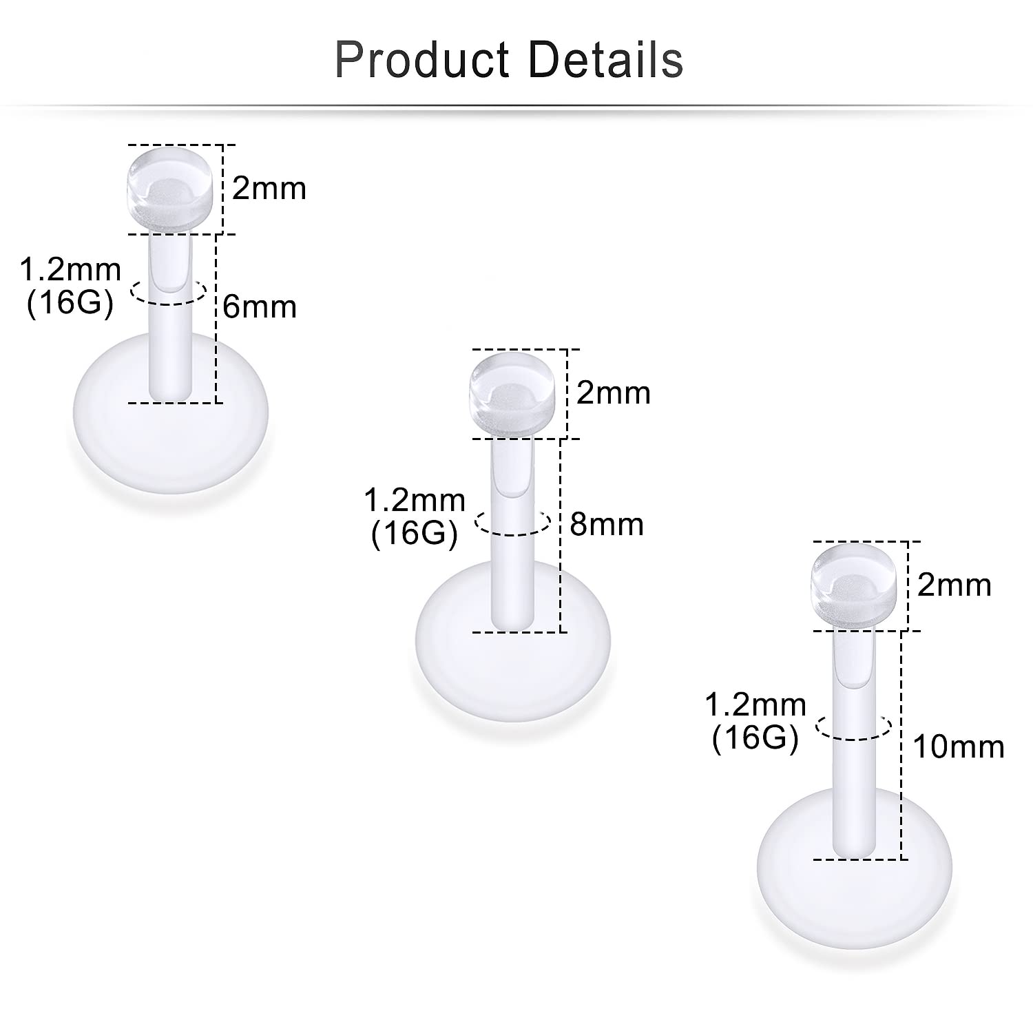 Cisyozi 16g Clear Earring for Sport Nose Stud Ring Work surgery Plastic Lip Labret Monroe Medusa Ring Acrylic Silicone flexible Flat Back Cartilage Helix Tragus Earring Stud Piercing Retainer Jewelry