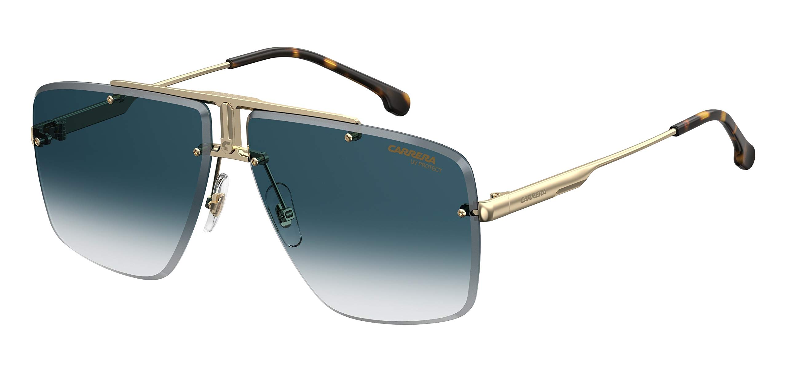 Carrera CA1016/S 0001 64mm Yellow Gold/Dark Blue Gradient Square Sunglasses for Men for Women + BUNDLE with Designer iWear Eyewear Kit