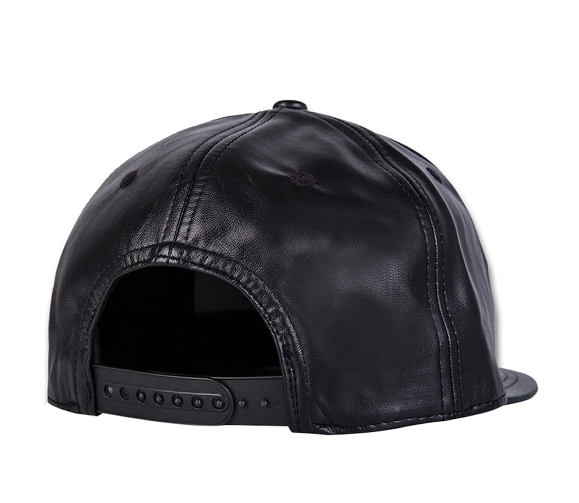 CNUSER Snapback Hats for Men Women,Fashion Baseball Cap,Hip Hop Flat Bill Brim Adjustable Dad Hats (Pu Leather Black)