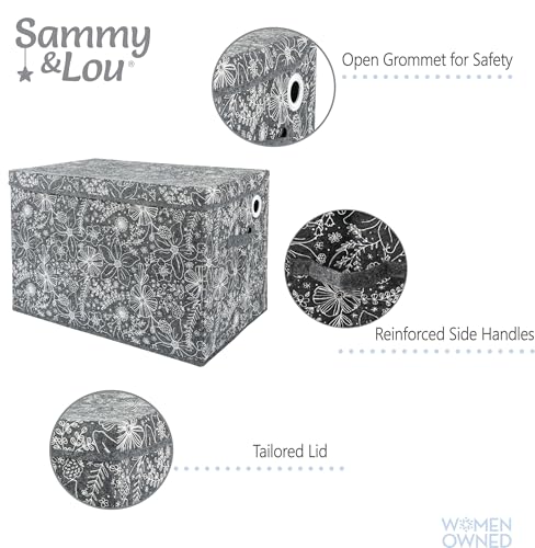 Sammy & Lou Collapsible Felt Soft Toy Box for Toddlers Toy Storage Organizer with Handles and Hinged Lid, 22 x 14.5 x 15 inches, Floral